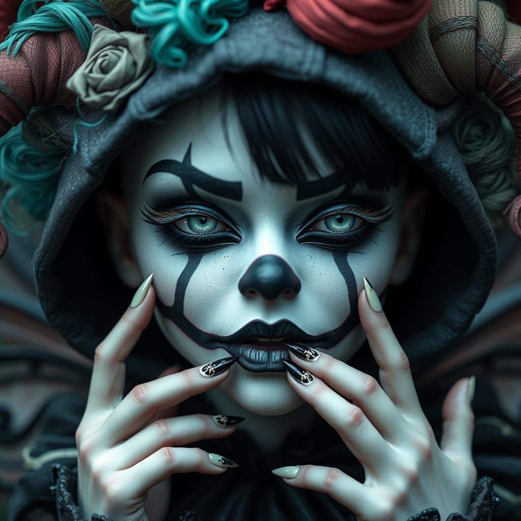 Hidden Facade - Ethereal Dark Fairy in Gothic Jester Hood