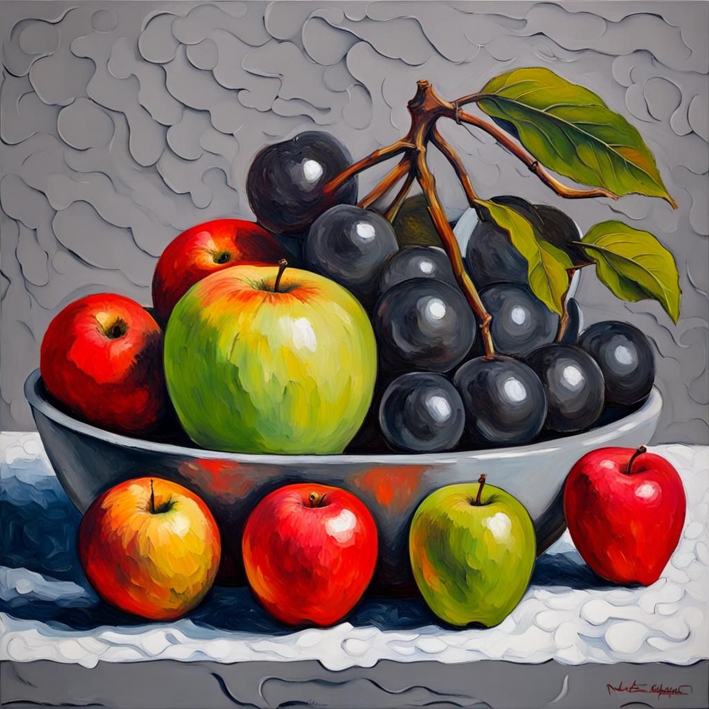 Highly detailed greyscale fruit bowl with a variety of greyscale fruit ...