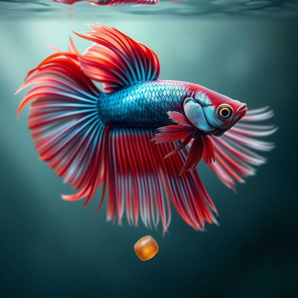 Realistic Betta Fish in Mid-Meal Anticipation - AI Art