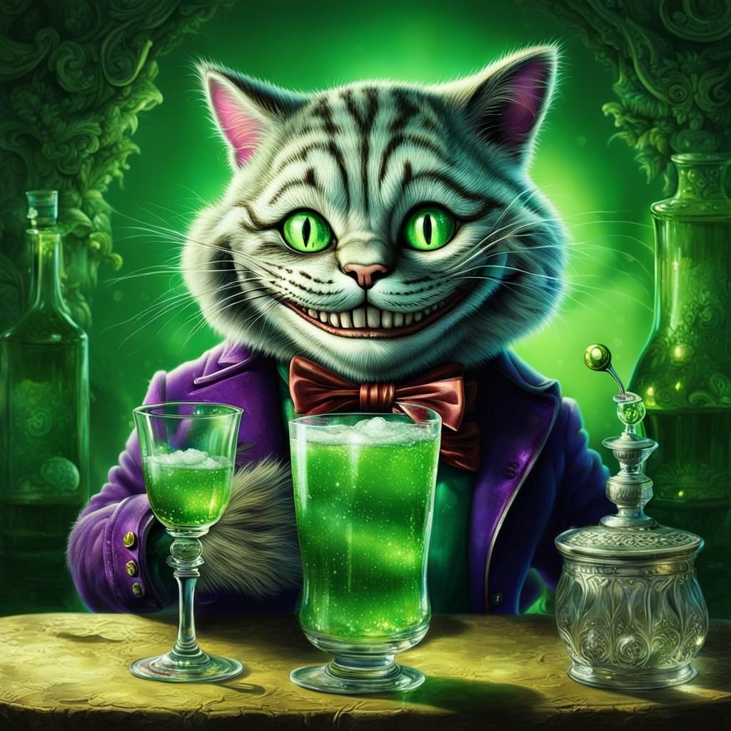 Chesire cat want to get drunken with absinthe - AI Generated Artwork ...