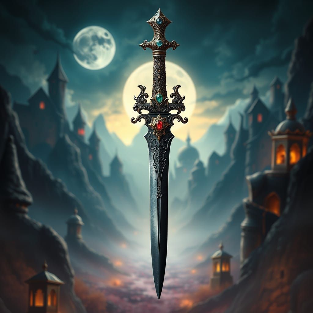 a dagger with a jeweled hilt and a black blade 2.0