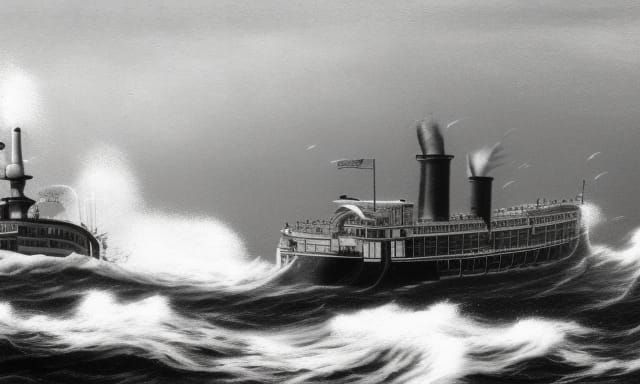 tramp steamer in rough seas - AI Generated Artwork - NightCafe Creator