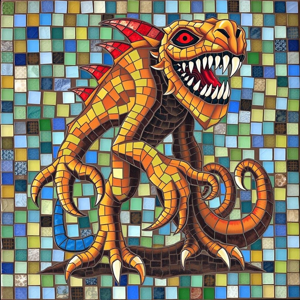 monster mosaic - Vibrant Monster Mosaic in Pixel Art Style