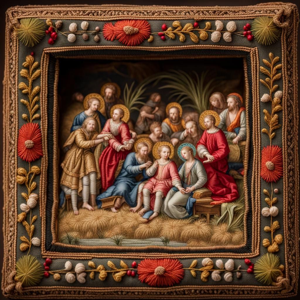 Detailed 17th Century Embroidered Box with Biblica... - AI Art