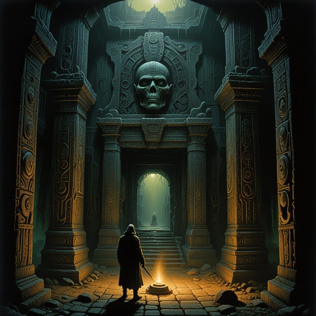 The Threshold - Dark Fantasy Art: Mysterious Temple Button