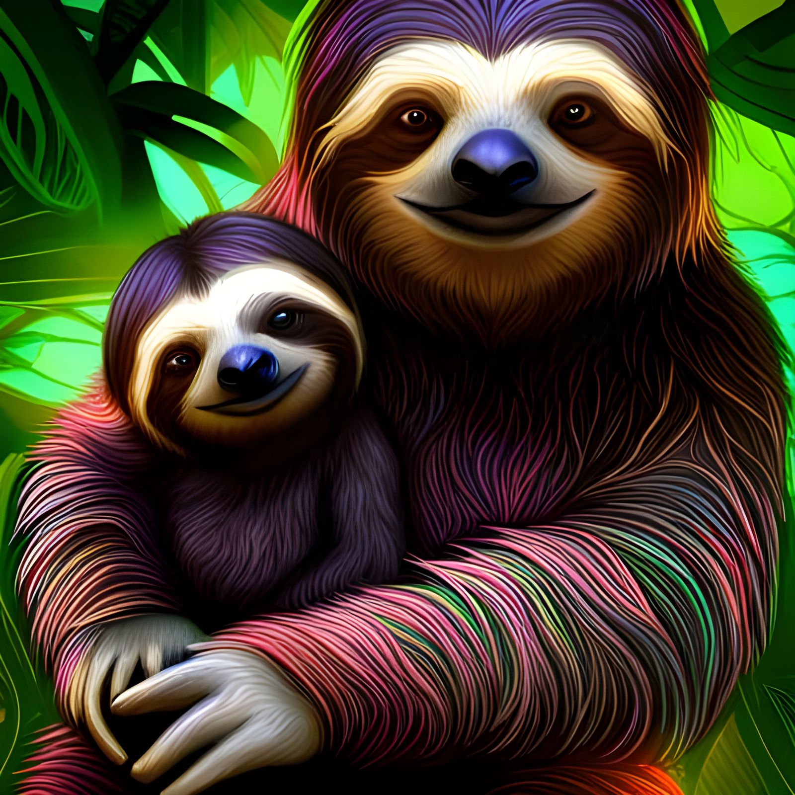 Mother Sloth with her baby - AI Generated Artwork - NightCafe Creator