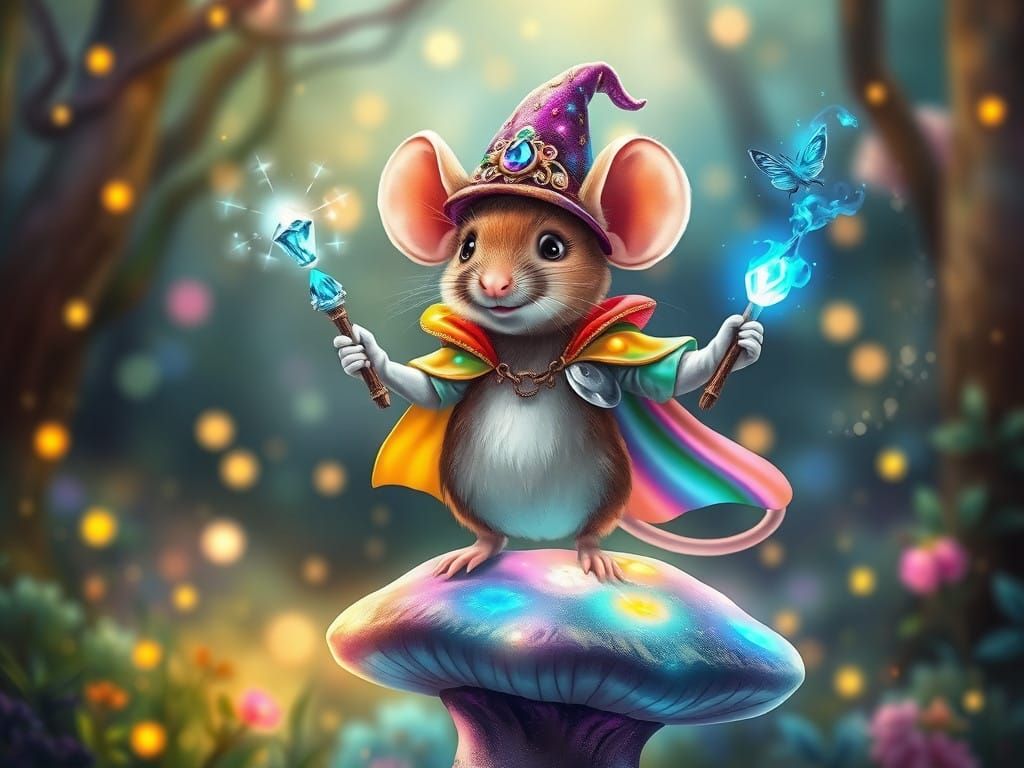 Enchanted Mouse Hero Radiates Magical Aura in Whim... - AI Art