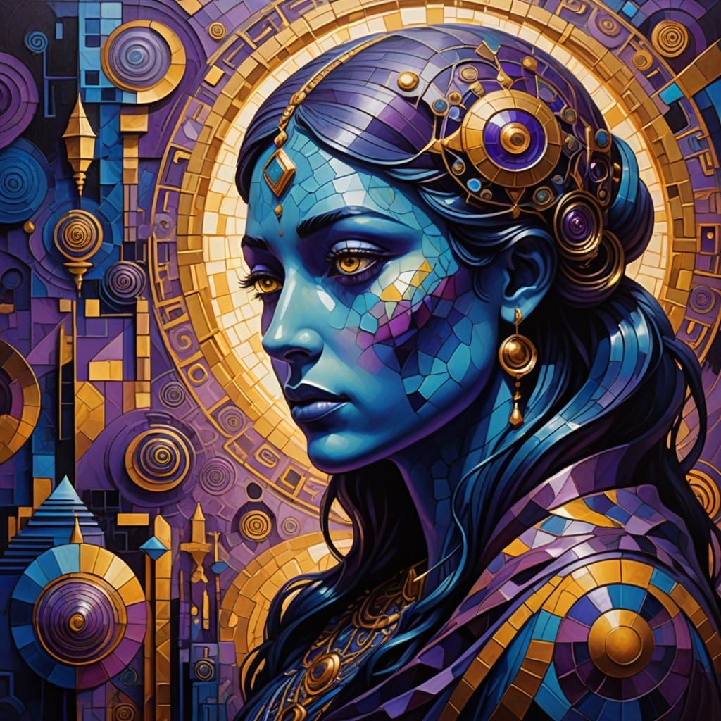 Female thinker statue psychedelic - Ethereal Dreamer in Vib...