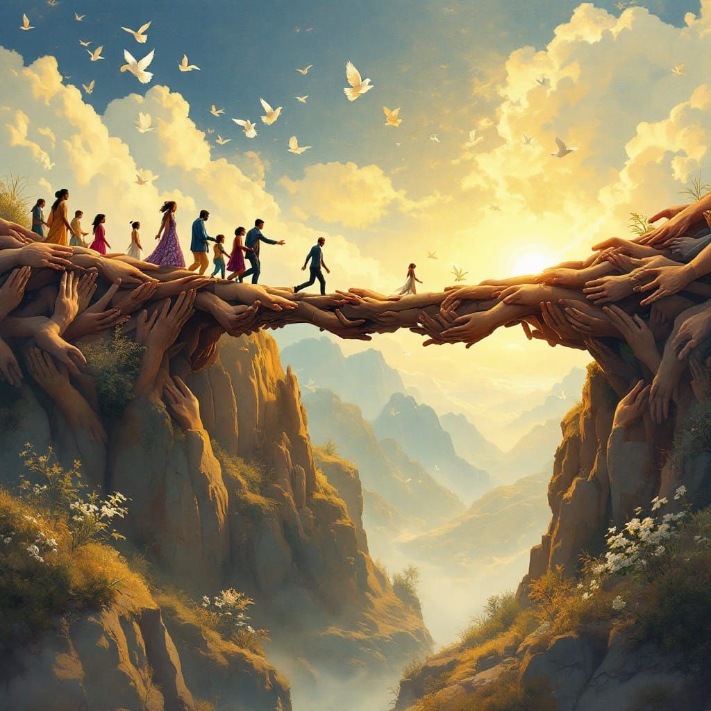 Bridge of Unity in Vibrant Colors - AI Art