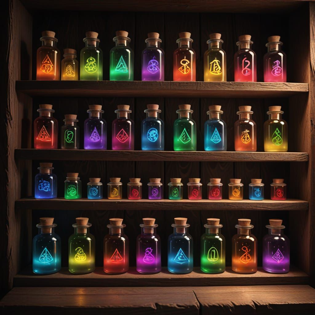 magic potion with runes on the label