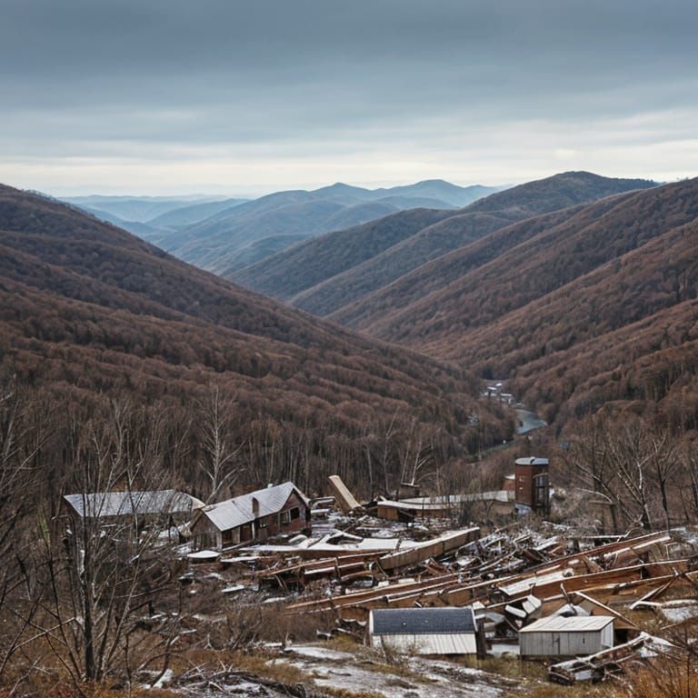 Appalachian Mountains: Post-Disaster Destruction - AI Art