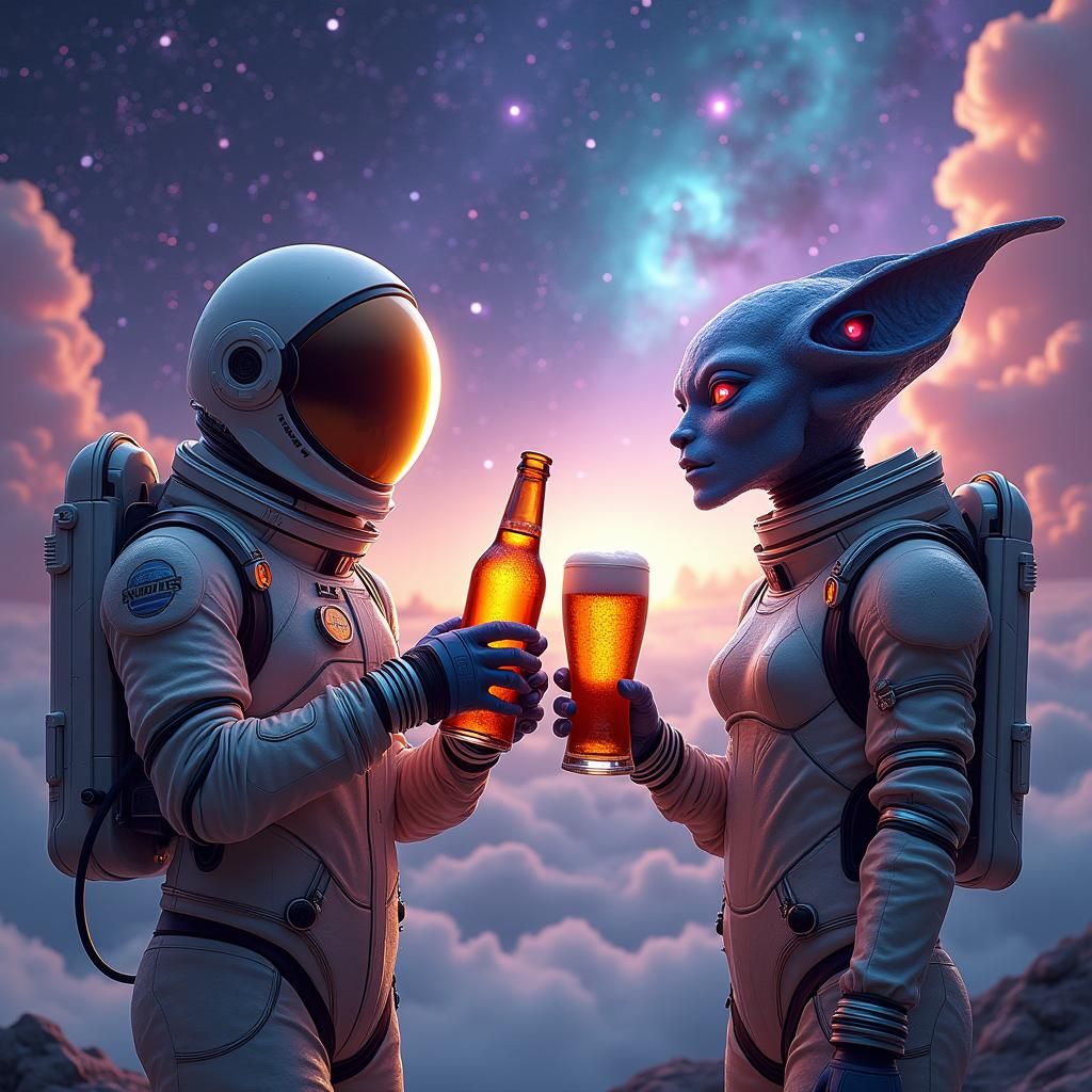 Galactic Space Friends Toast Cosmic Brew - AI Art