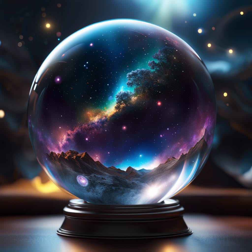Crystal sphere, clear glass sphere with miniature universe inside ...