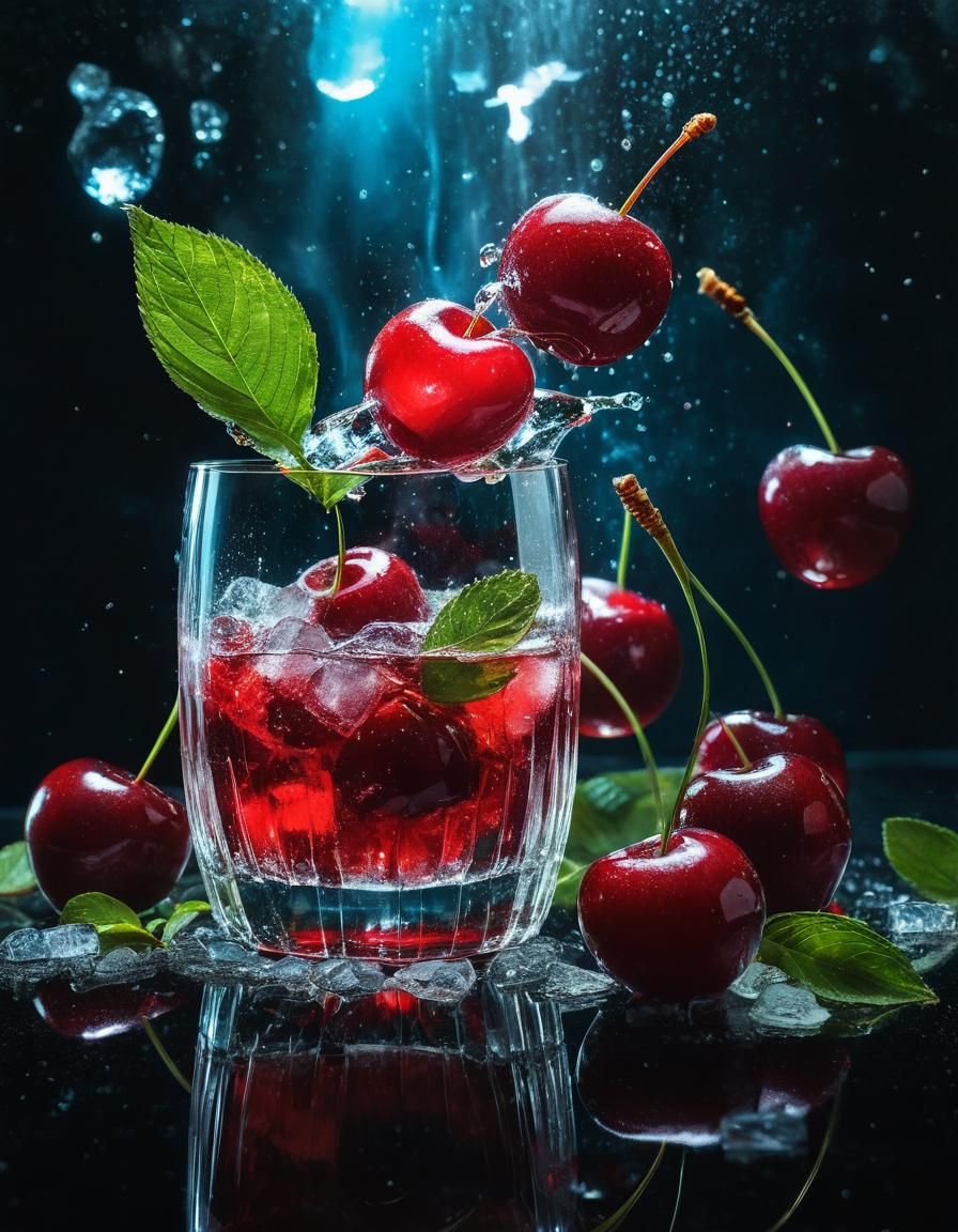 Cherries Cocktail Explosion O2 - AI Generated Artwork - NightCafe Creator