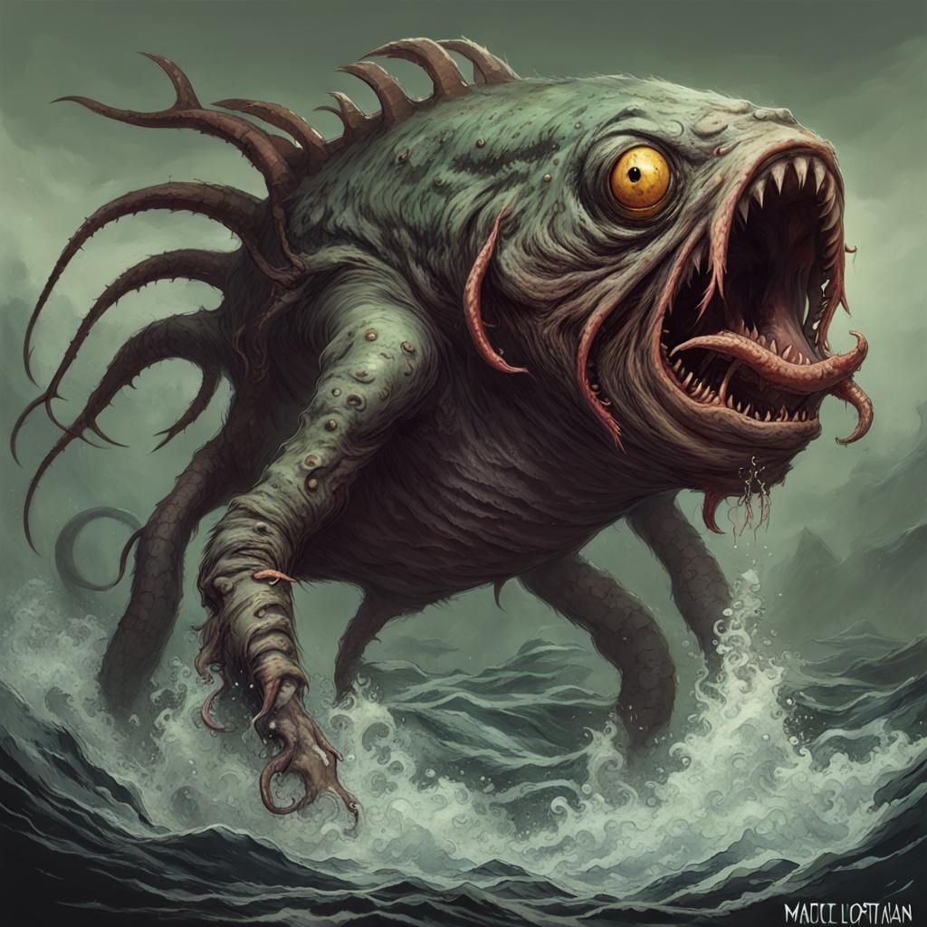Mutant lovecraftian fish demon - Tentacled Lovecraftian Fish...