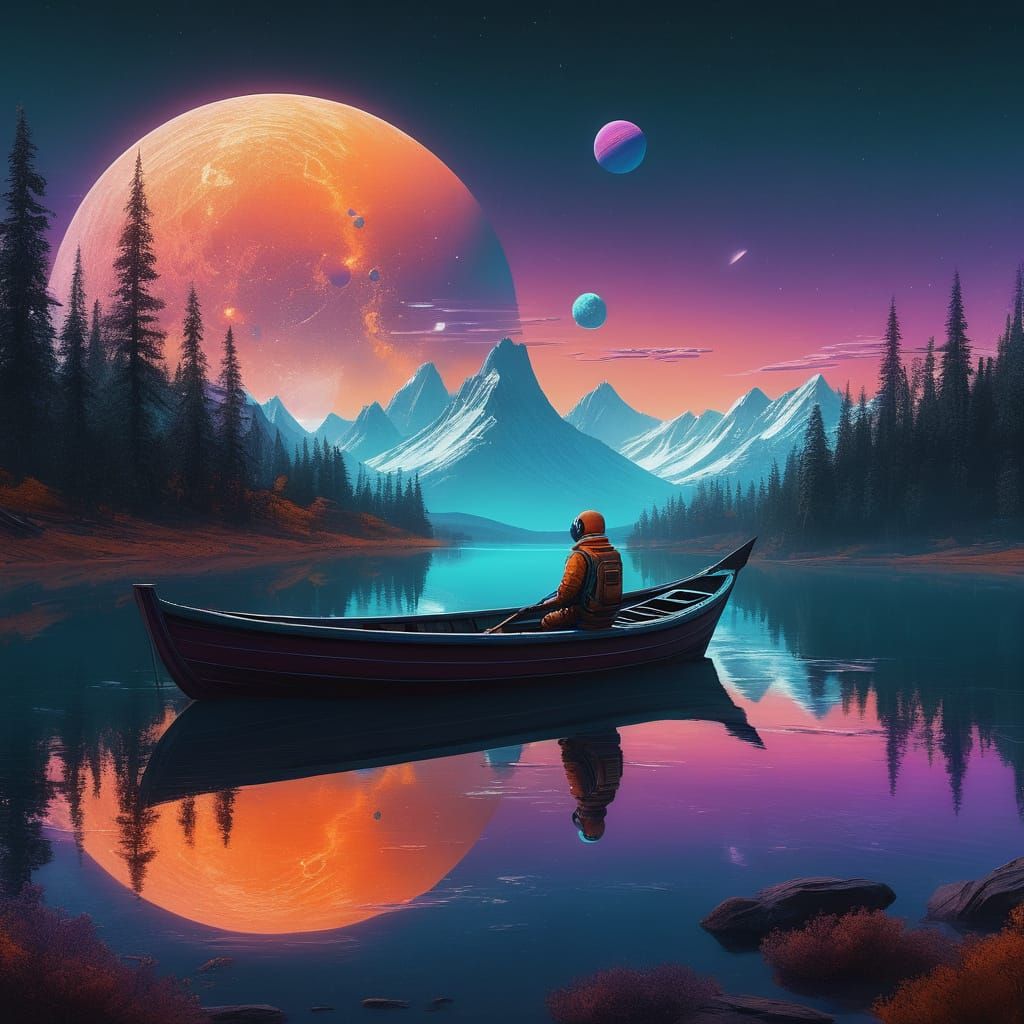 Galactic Serenity: A Lone Voyager Amidst Cosmic Wo... - AI Art