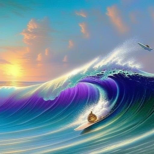 Snail surfing the waves - AI Generated Artwork - NightCafe Creator