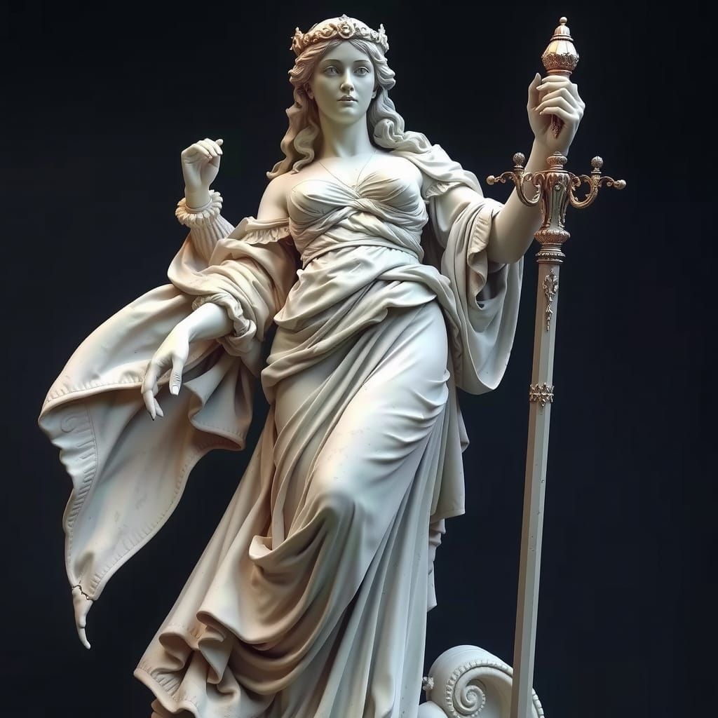 Ethereal Vampire Queen Statue in Marble Grandeur - AI Art