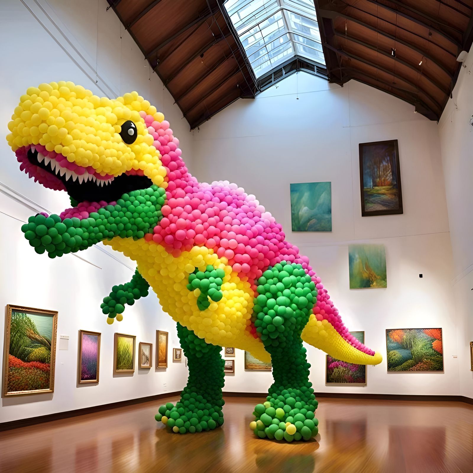 Balloon Dino in an Art Gallery - AI Generated Artwork - NightCafe Creator