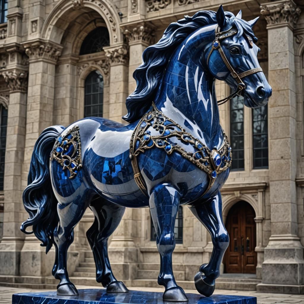 Sapphire gemstone horse statue - AI Generated Artwork - NightCafe Creator