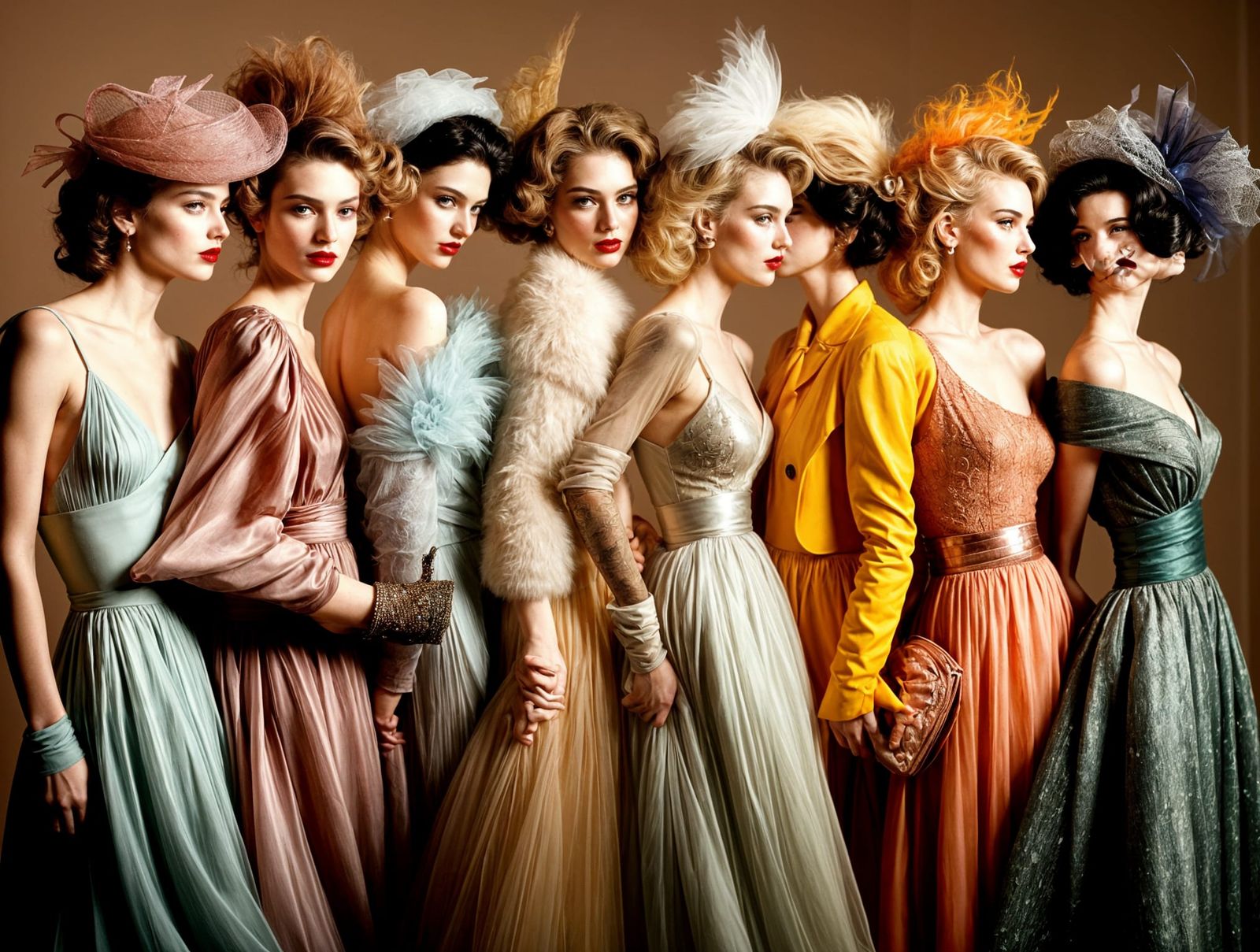 Ten striking supermodel faces aligned side by side