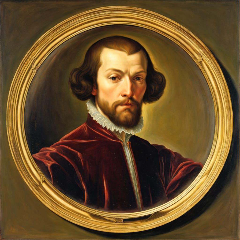 Ethereal Renaissance Self-Portrait in Convex Mirro... - AI Art
