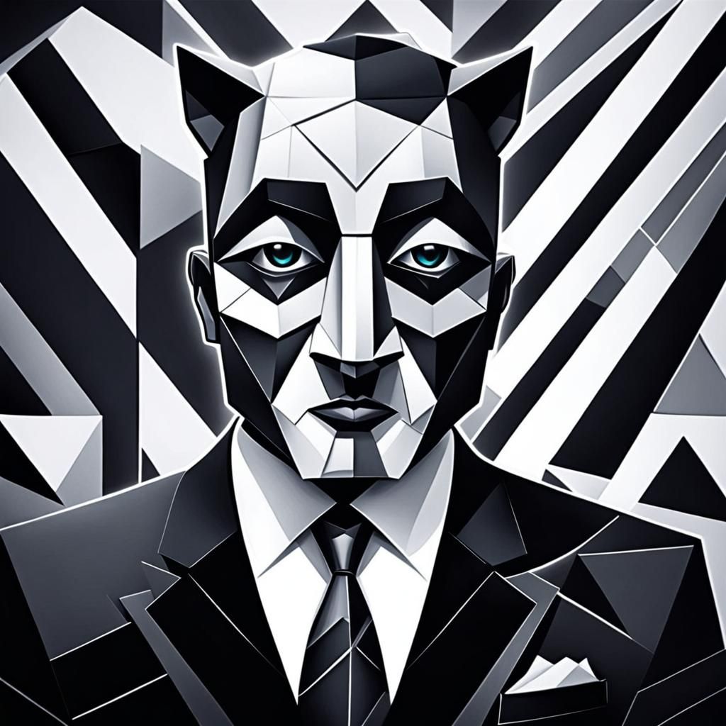 Neo Cubism Black & White Tie Affair Panda Artwork - AI Generated ...