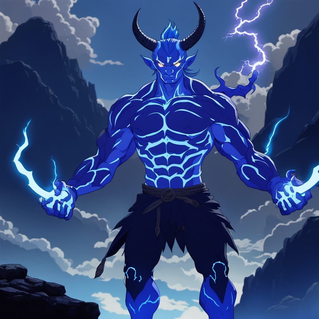 Majestic Four-Armed Oni Warrior in Epic Anime Post... - AI Art