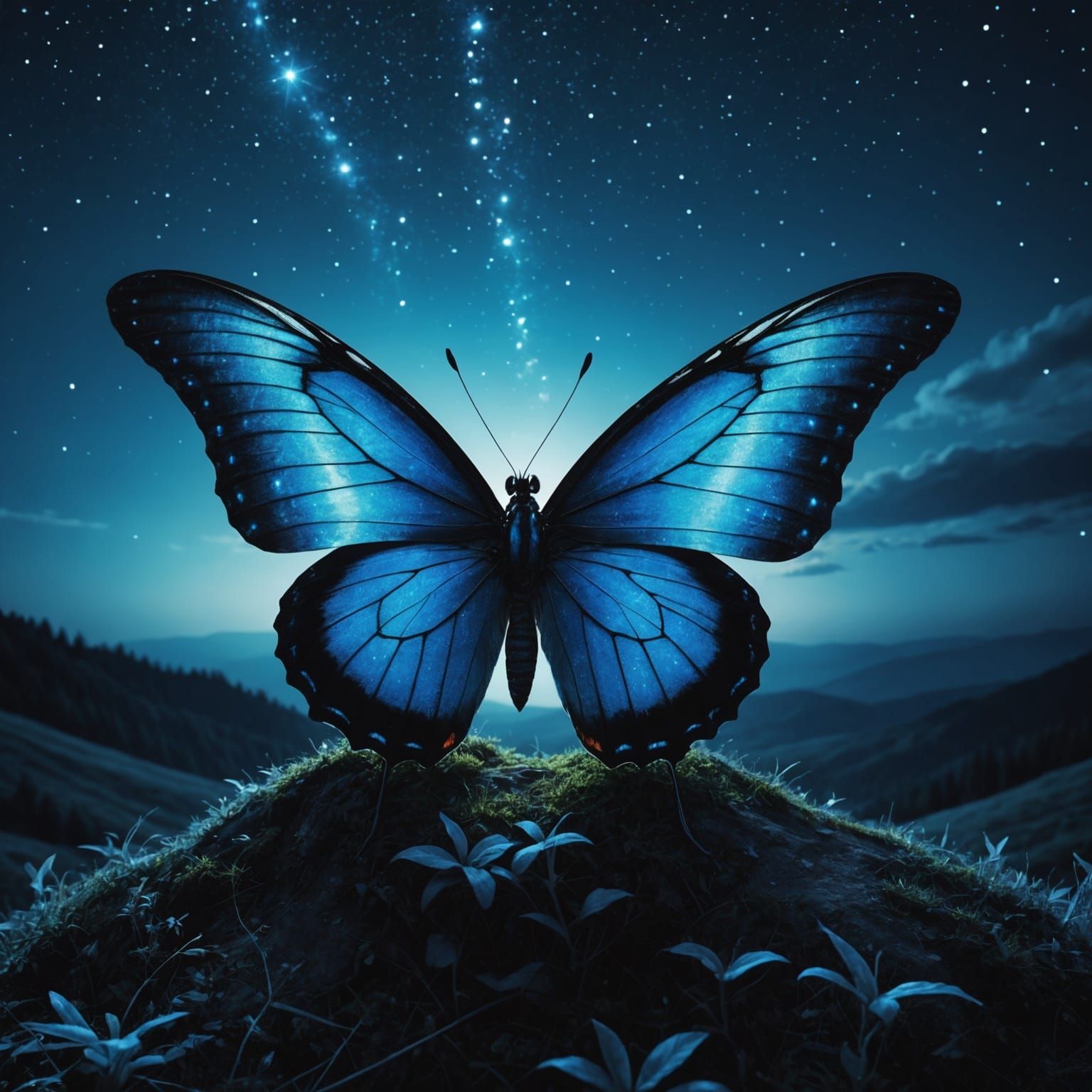 crisp mystical legendary huge wings sparkle deep magical blue butterfly ...
