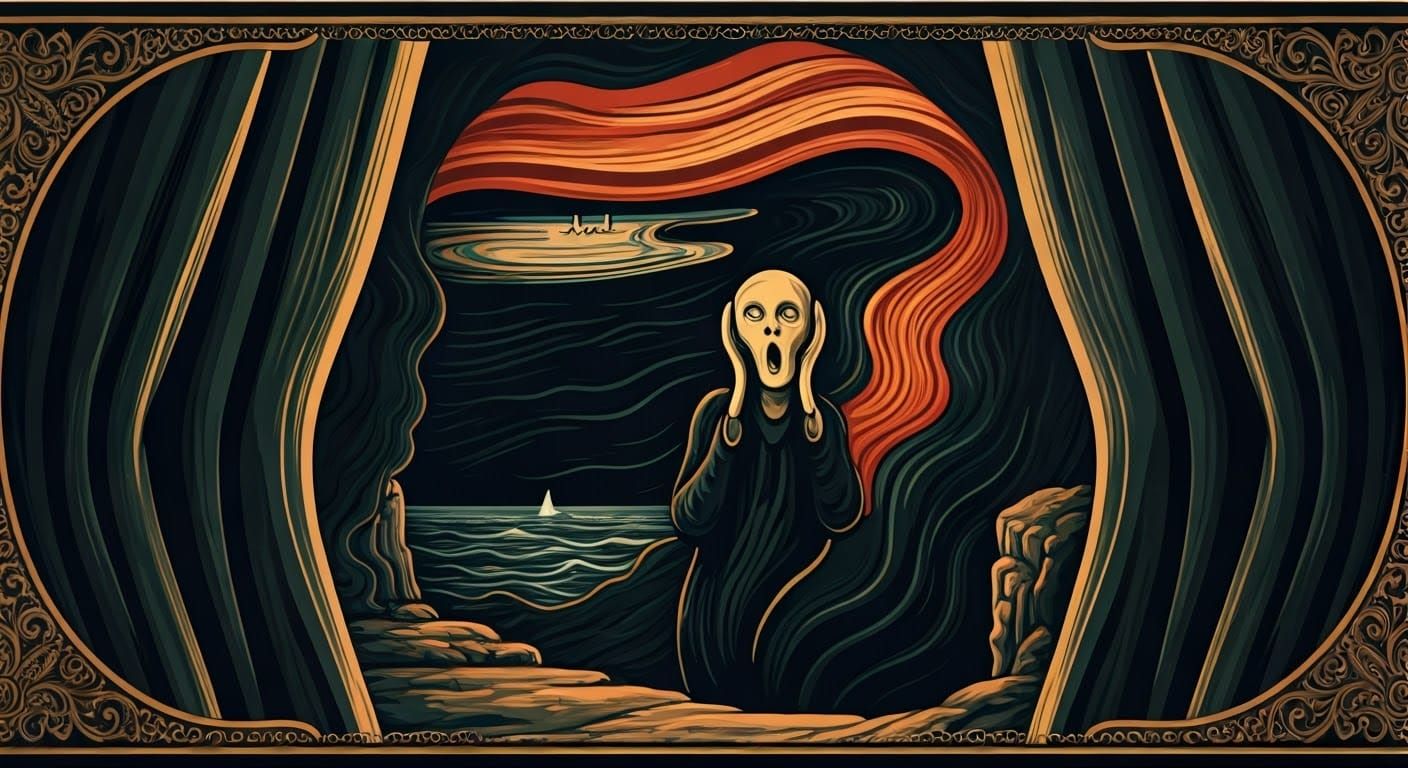 Dramatic Figure in Spotlighted Agony, in Vintage S... - AI Art