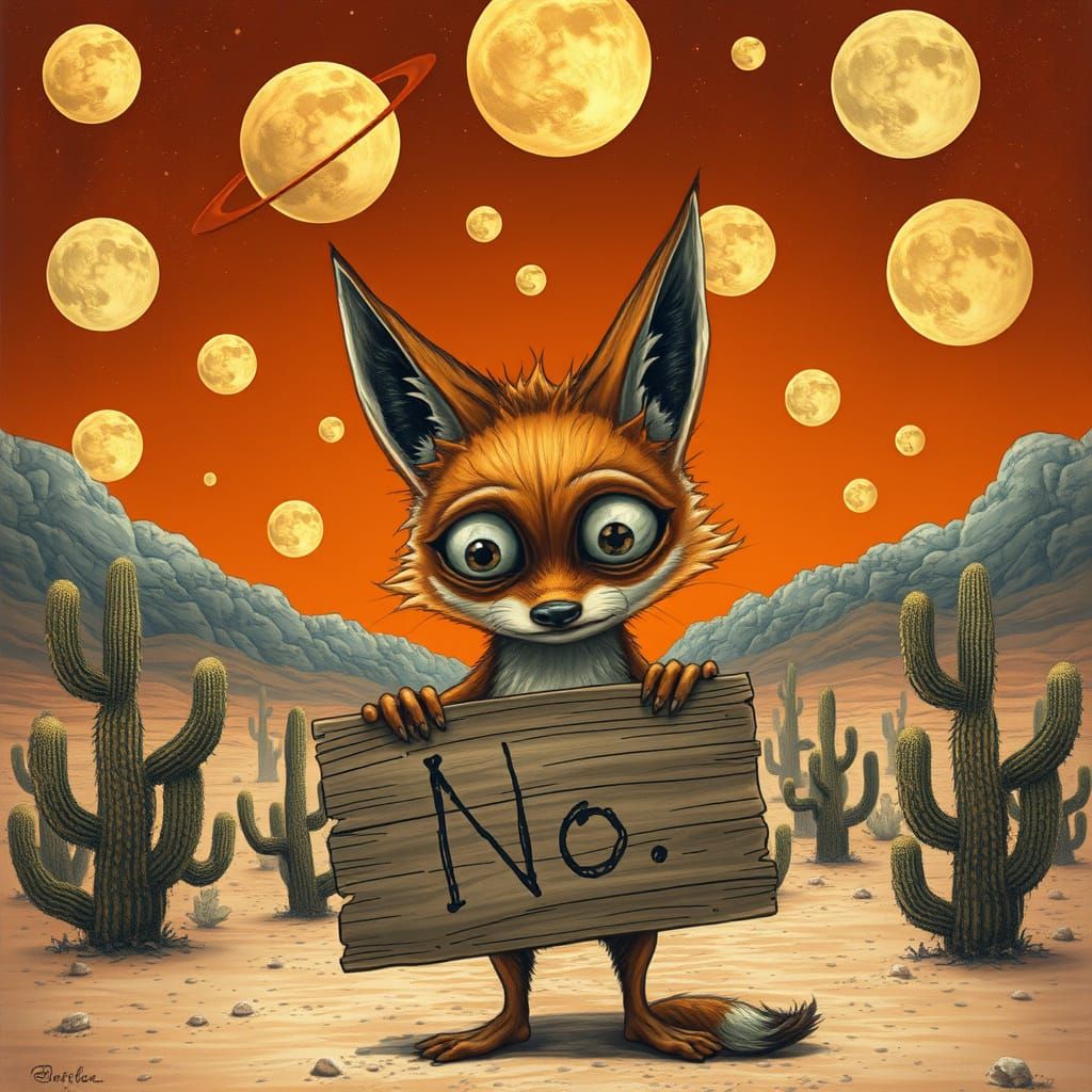 Surreal Fox-Like Creature Stands in Desert Landsca... - AI Art