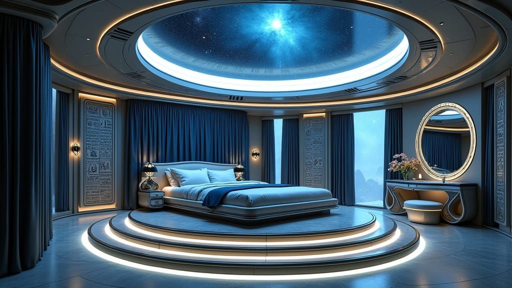 Egyptian Royal Spaceship Stateroom in Majestic Fut... - AI Art