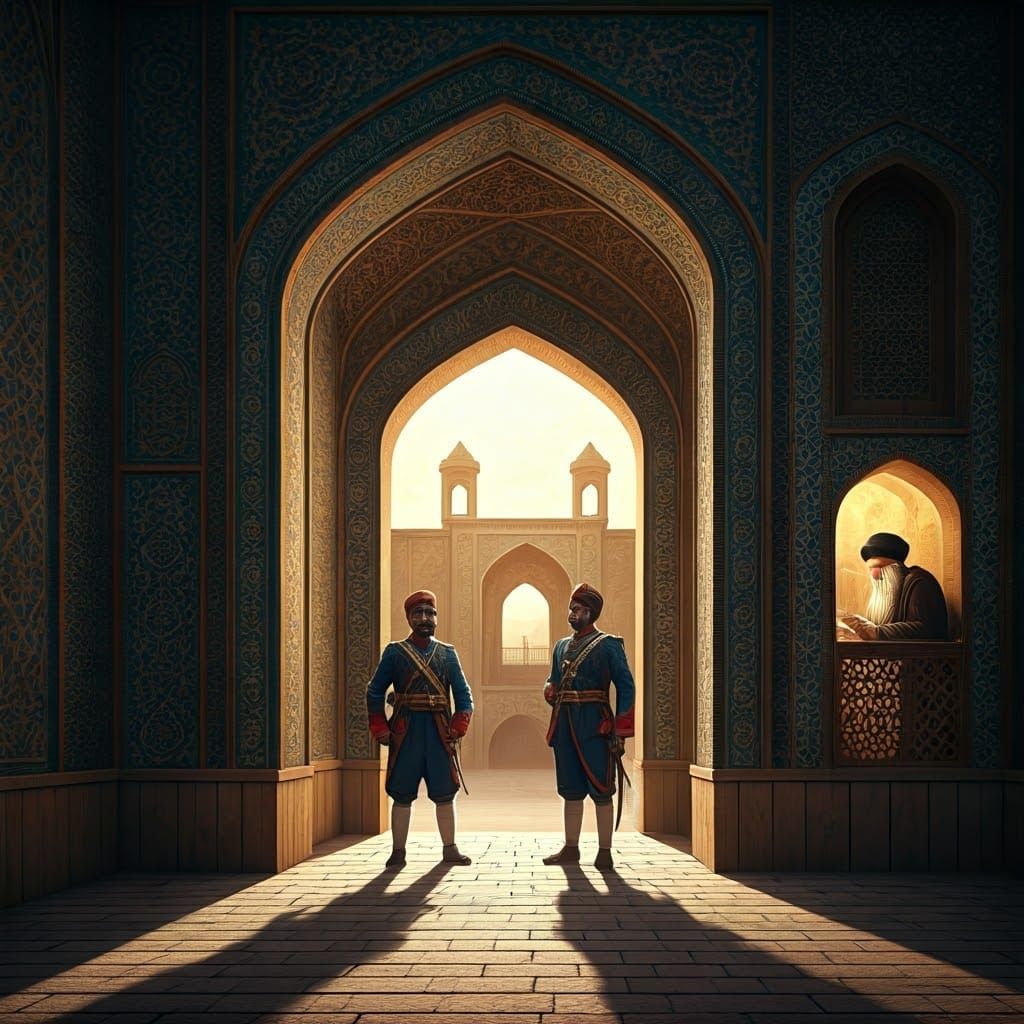 Majestic Persian Gate in Sunset Light with Islamic... - AI Art