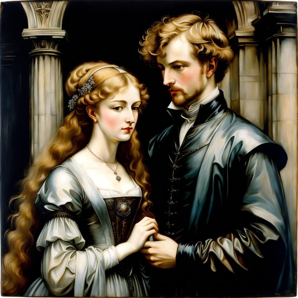 Portrait of a couple in Paris, Mannerist, chiaroscuro, encaustic ...