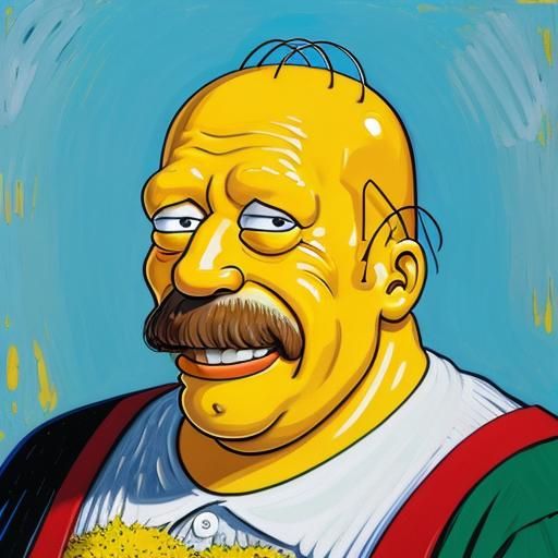 A portrait of Homer Simpson, smiling, corpulent, art by vincent van ...