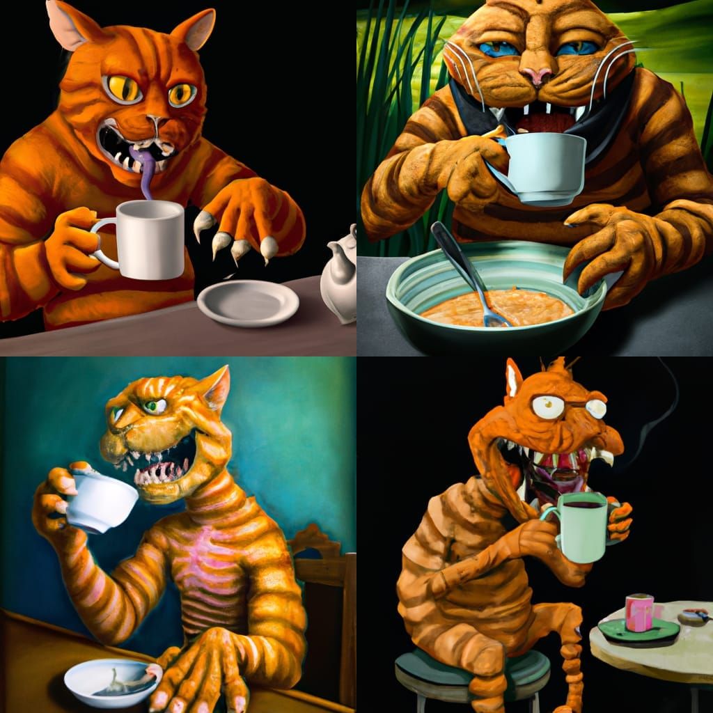 Garfield drinking tea Xenomorph body horror sinister by Greg Rutkowski ...