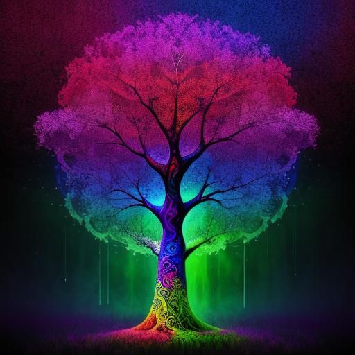 Psychedelic tree of life, trippy, colors dripping - AI Generated ...