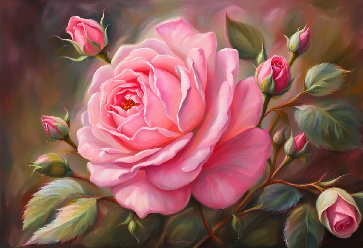 Pink Tea Roses In Oil - AI Generated Artwork - NightCafe Creator