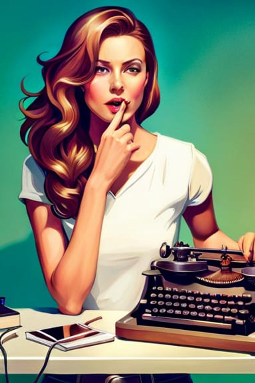 A pretty woman and a vintage typewriter - AI Generated Artwork ...