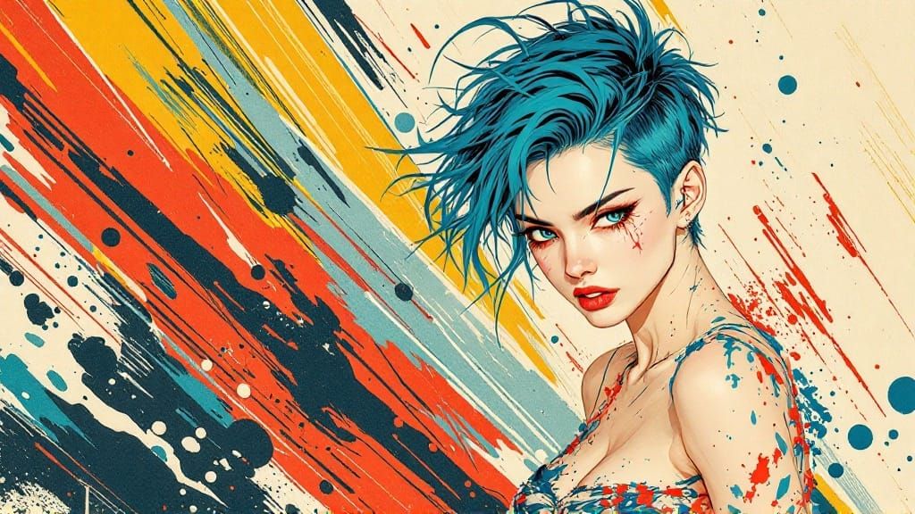 Neon hair, fierce glare, she’s the riot in the paint— art that bites ...