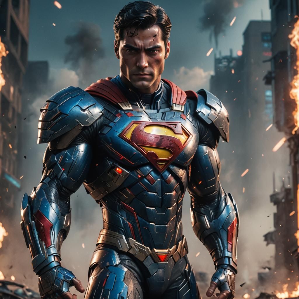 realistic Futuristic superman full armor and blazing eyes 8k full ...