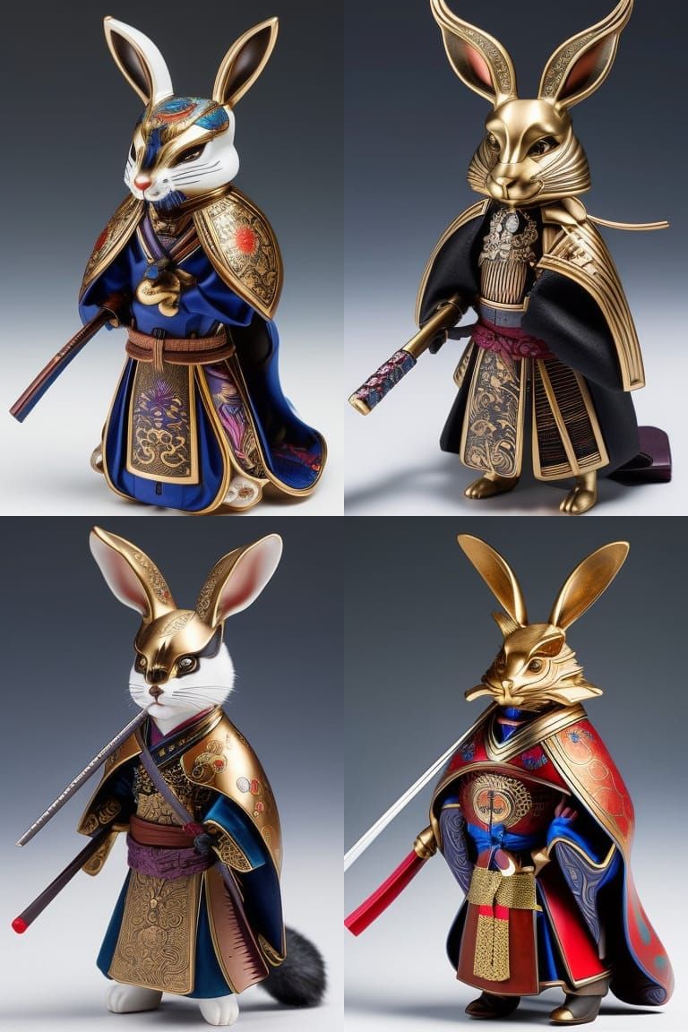 beautiful intricate ((anthropomorphic rabbit samurai )), Art Nouveau ...