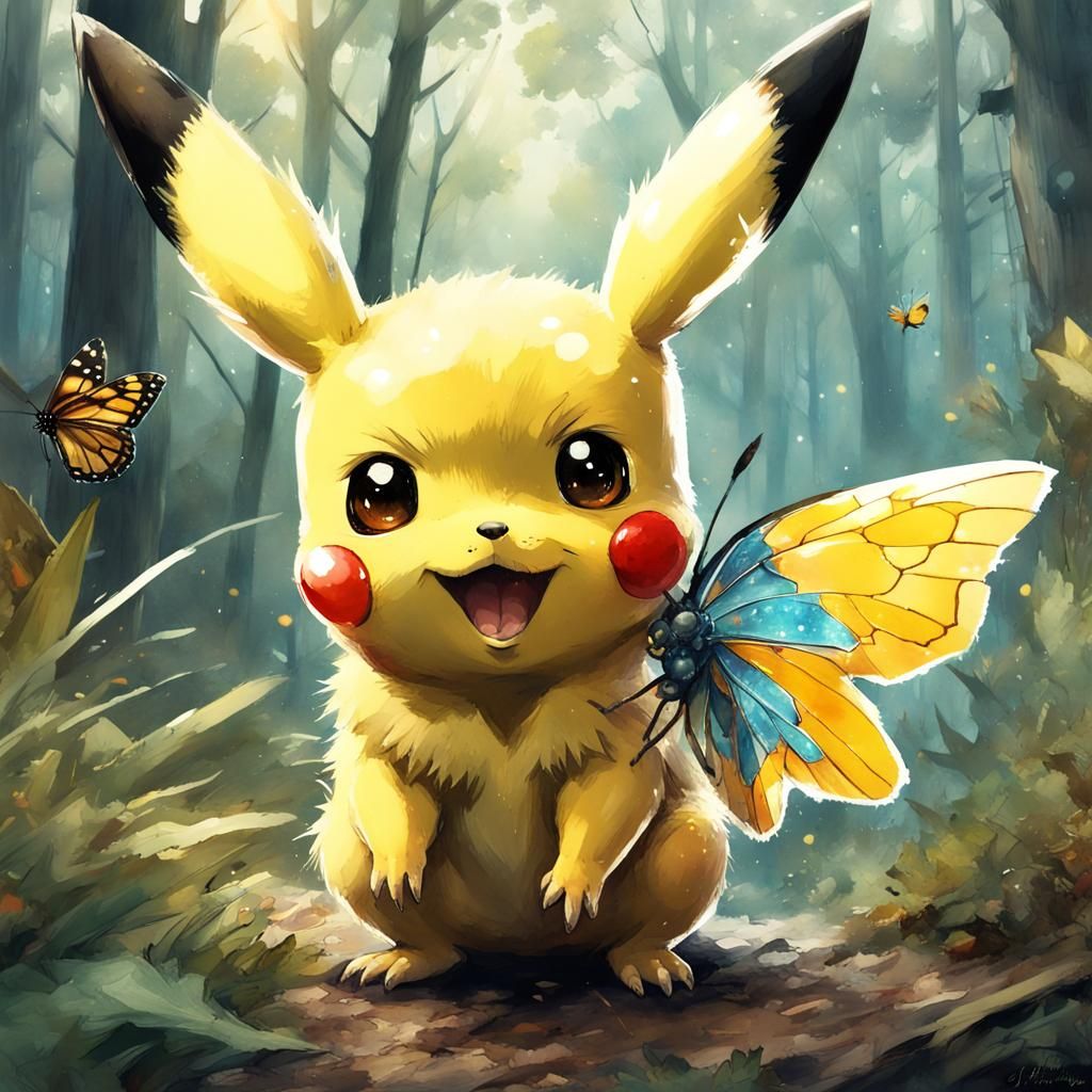 Pikachu and a butterfly - AI Generated Artwork - NightCafe Creator