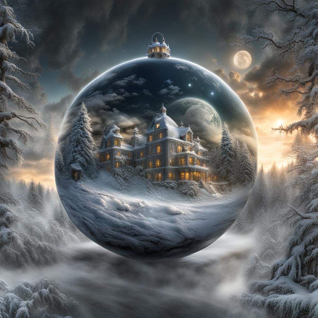 Surrealistic Christmas balls surrealistic strange characters inside ...