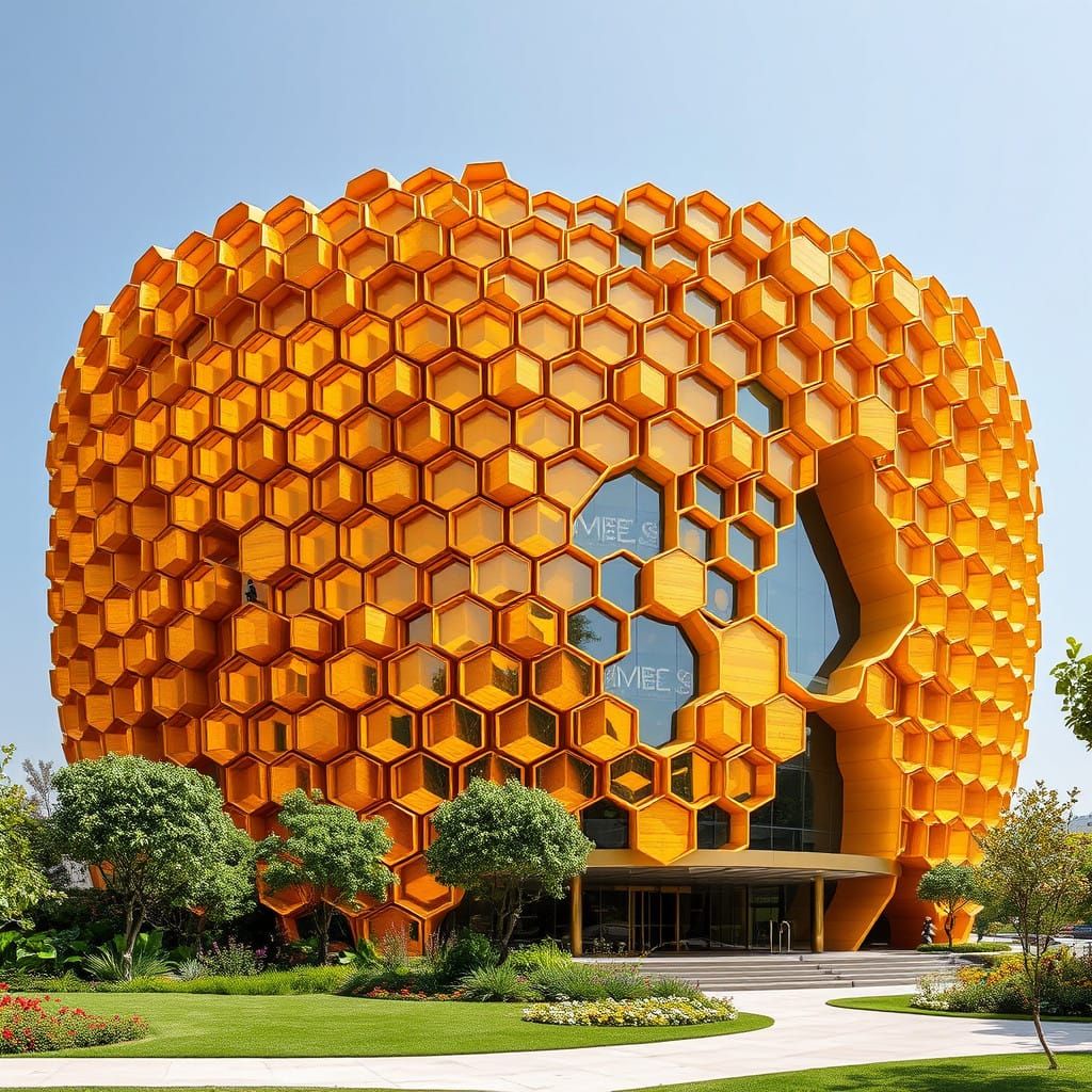 Hexagonal patterns buildings - Sleek Futuristic Honeycomb-I...