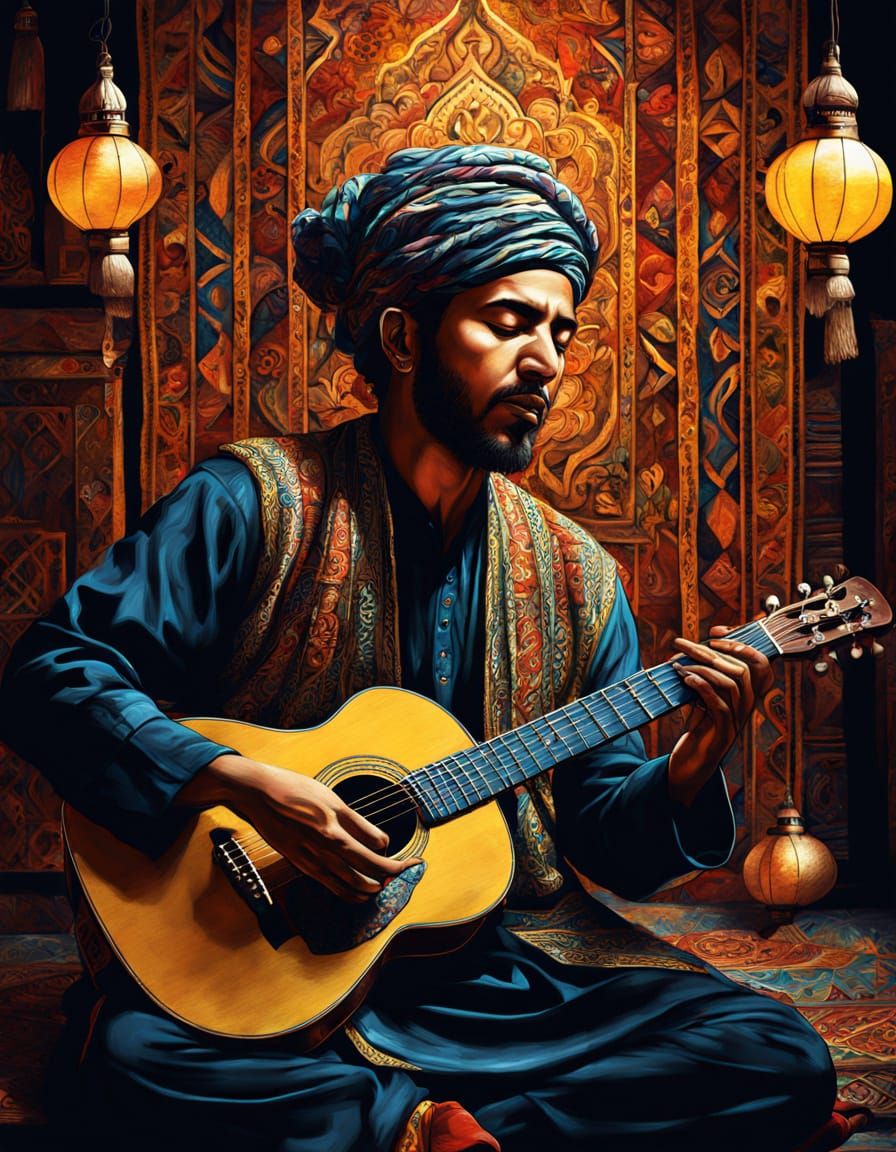 Moroccan Gnawa Musician in Ecstatic Rapture - AI Art