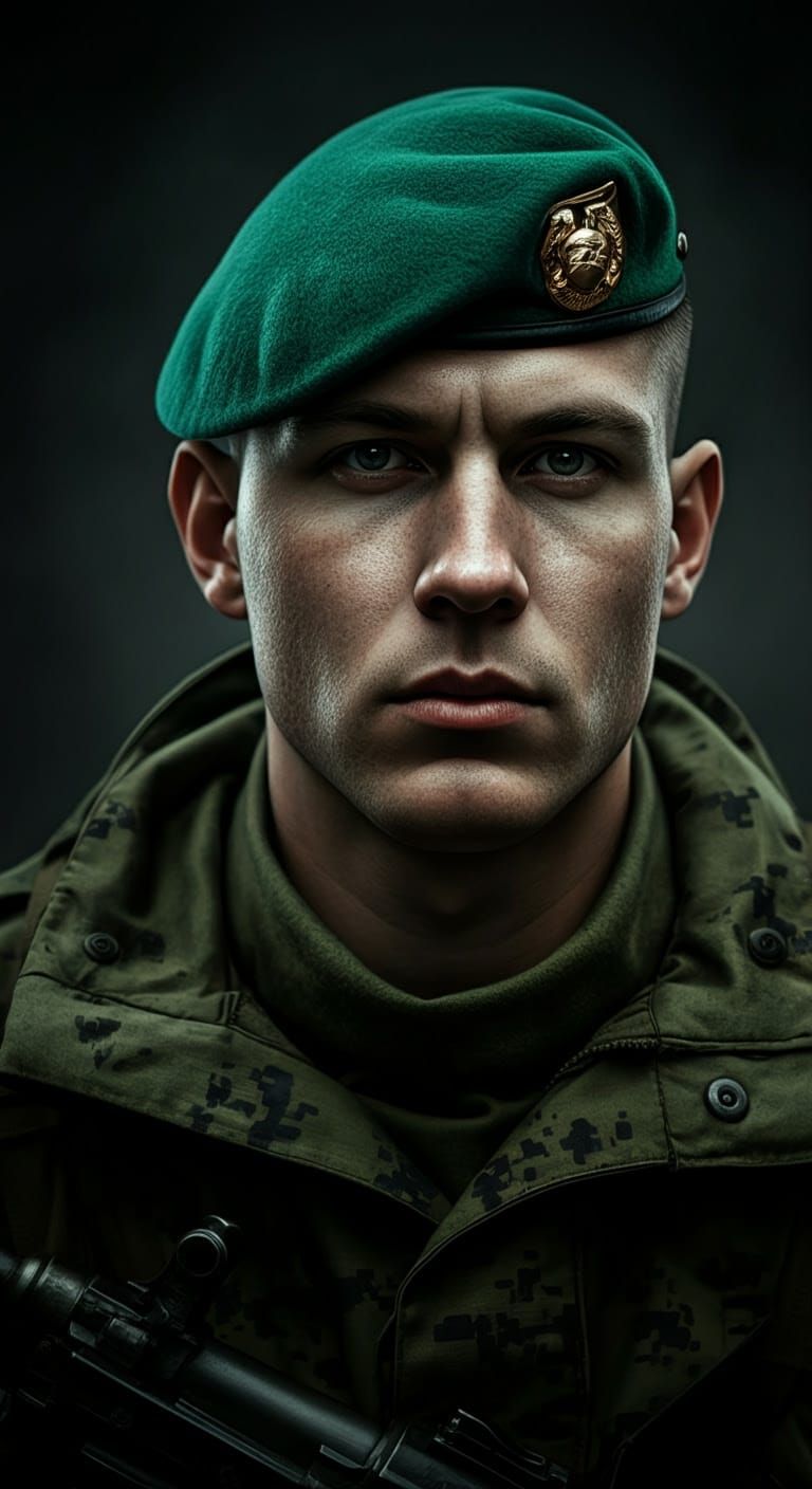 Finnish Marine Commando in Hyperrealistic Green Be... - AI Art