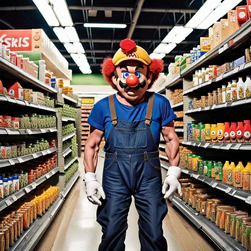 Insane Chuck Norris doppelganger super Mario clown looting in the dirty ...