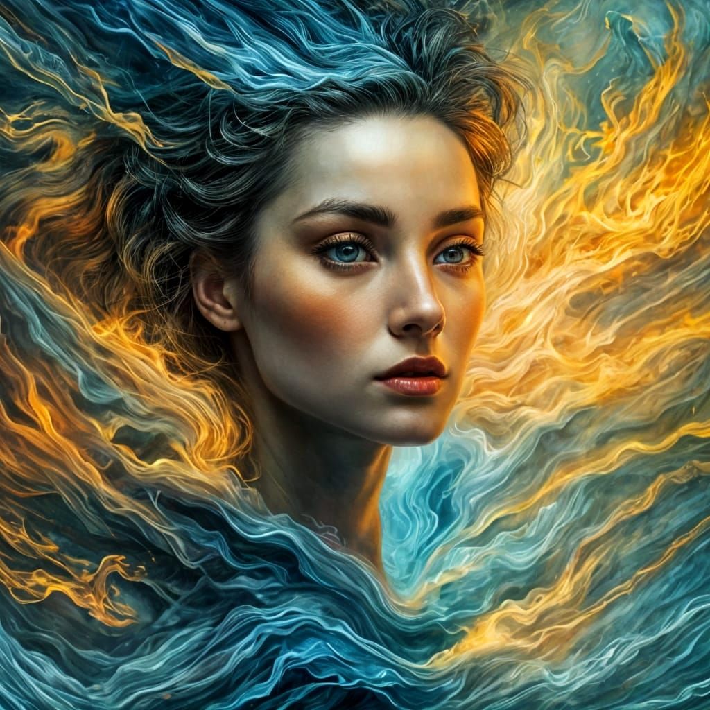 Female elemental - Surreal Dual Goddesses Unite in Vibrant D...