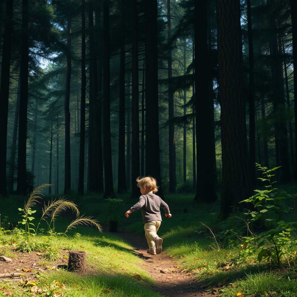 A child stumbling through the forest
